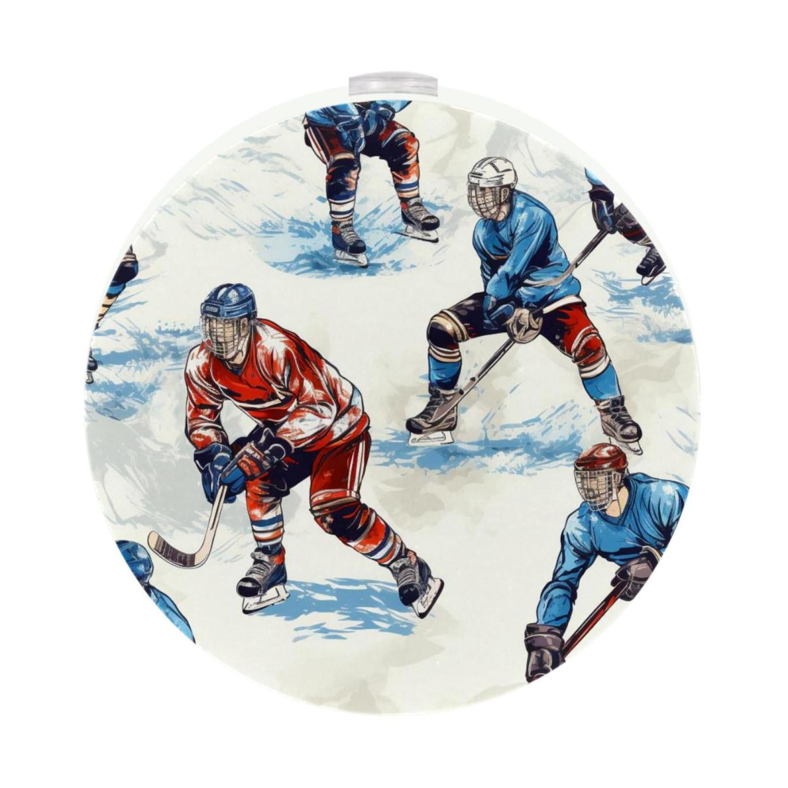 Ice Hockey LED Round Night Light- Set of 2, Portable Rechargeable Mini ...