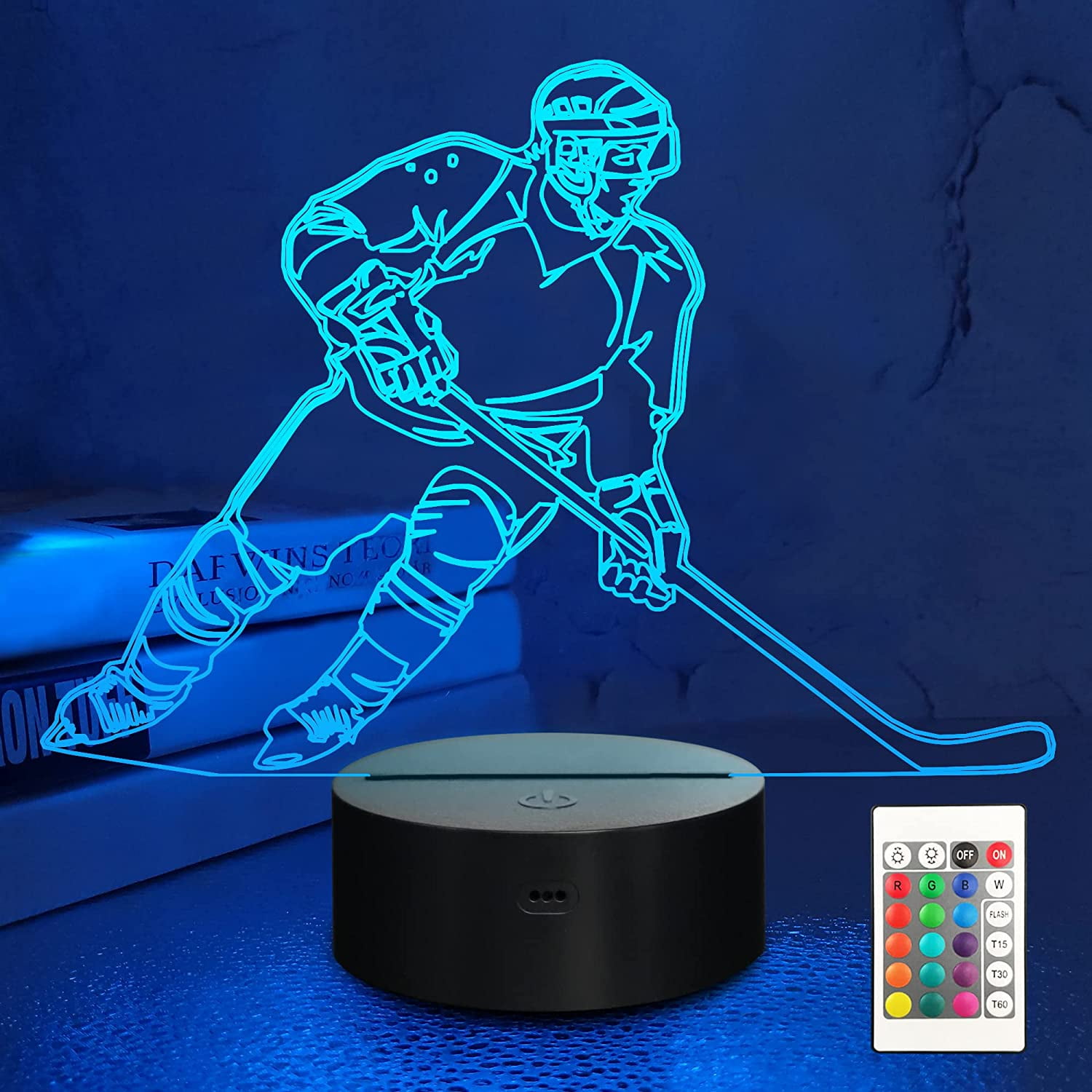Ice Hockey Player 3D Night Light Touch Dimmable Remote Control 16 ...