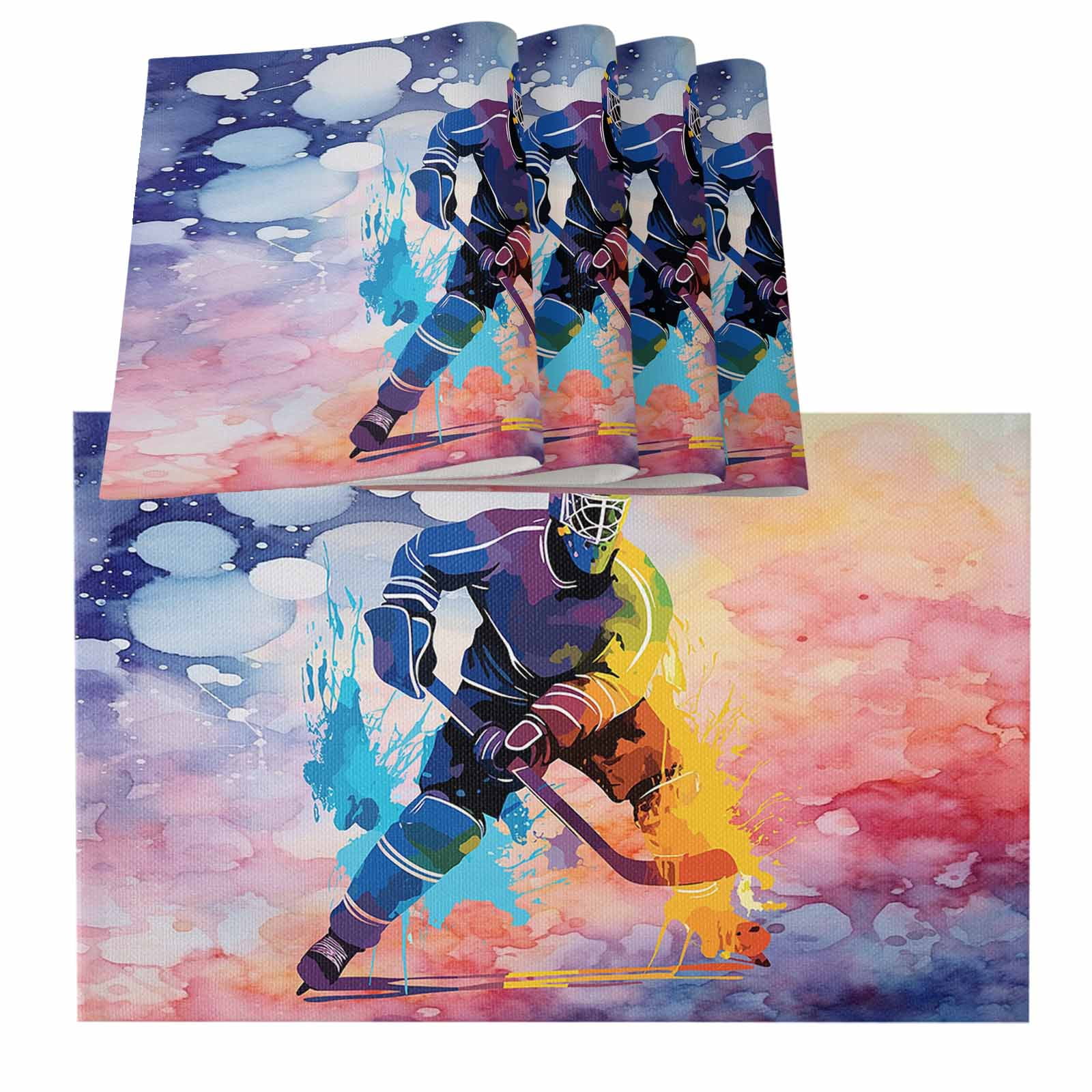 Ice Hockey Players Placemats for Dinning Table Set of 4, Sports ...