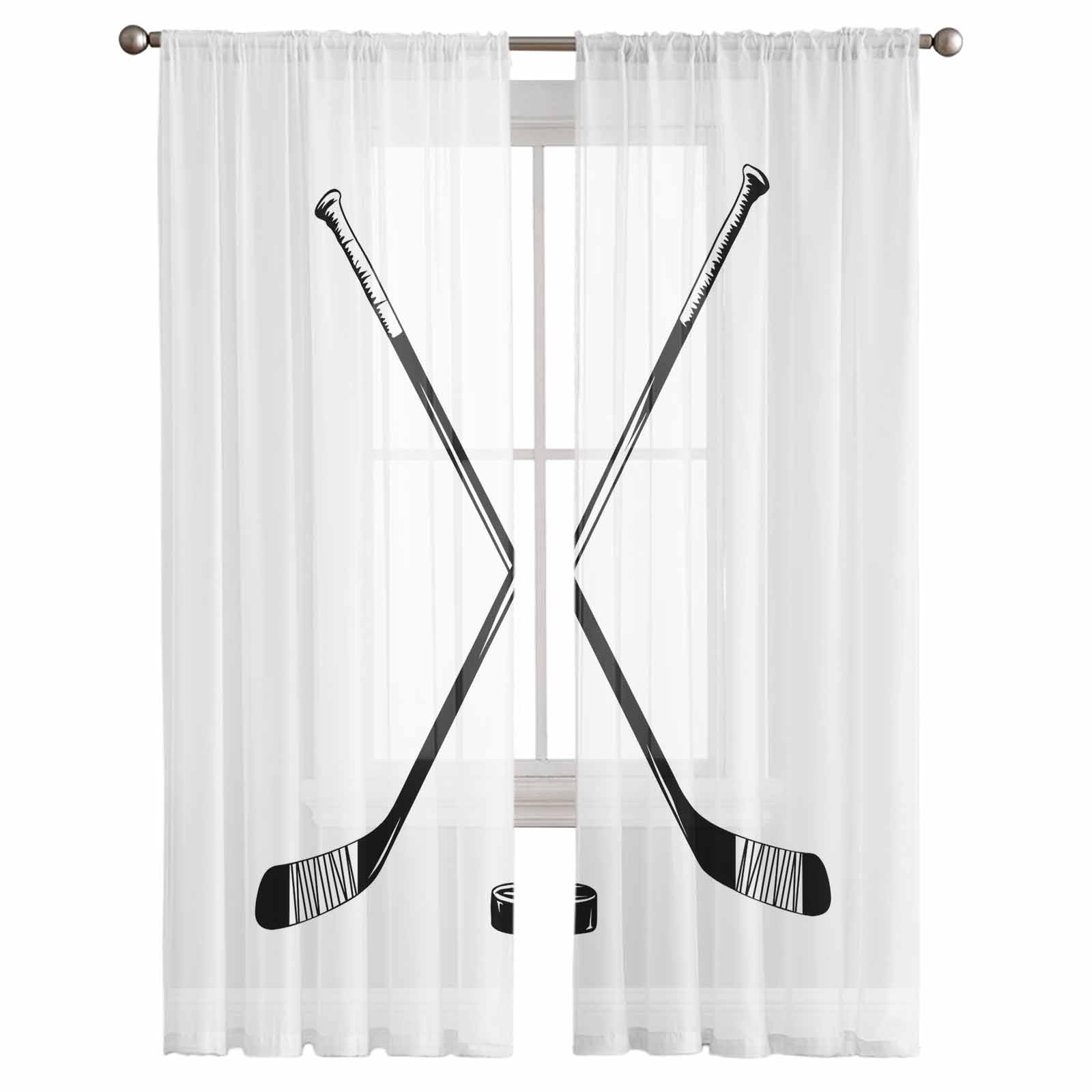Ice Hockey Semi Sheer Curtains 108 Inch Length 2 Panels Set, Modern ...