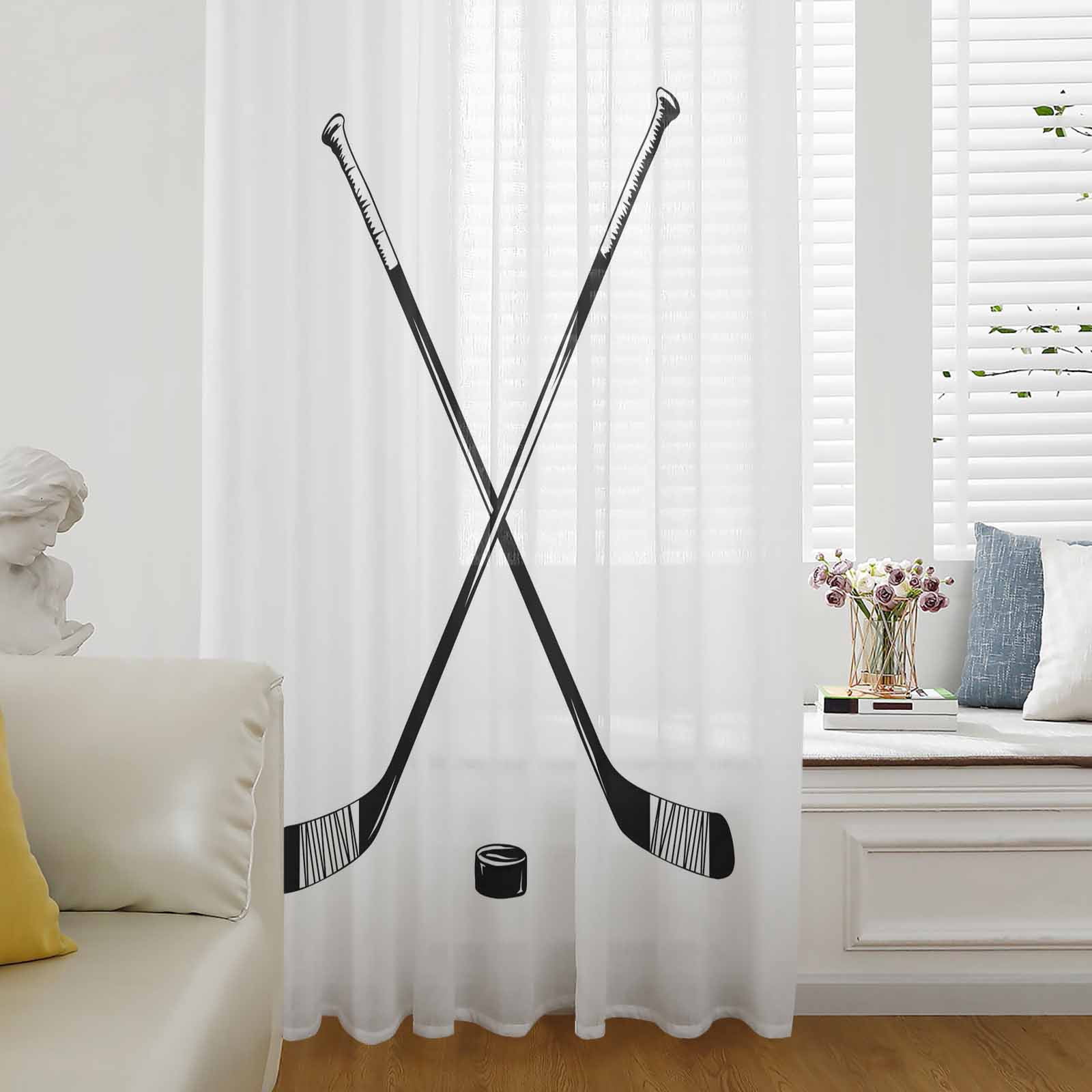 Ice Hockey Semi Sheer Curtains Drapes for Living Room, Bedroom, French ...