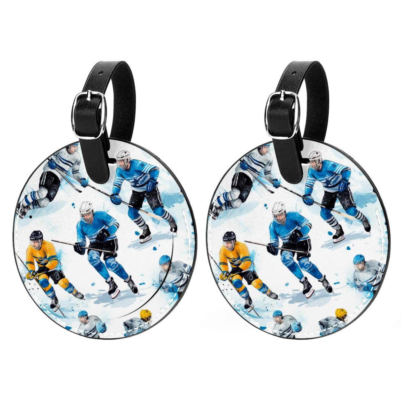 Ice Hockey Set of 2pcs PU Leather Round Suitcase Tags with Privacy ...