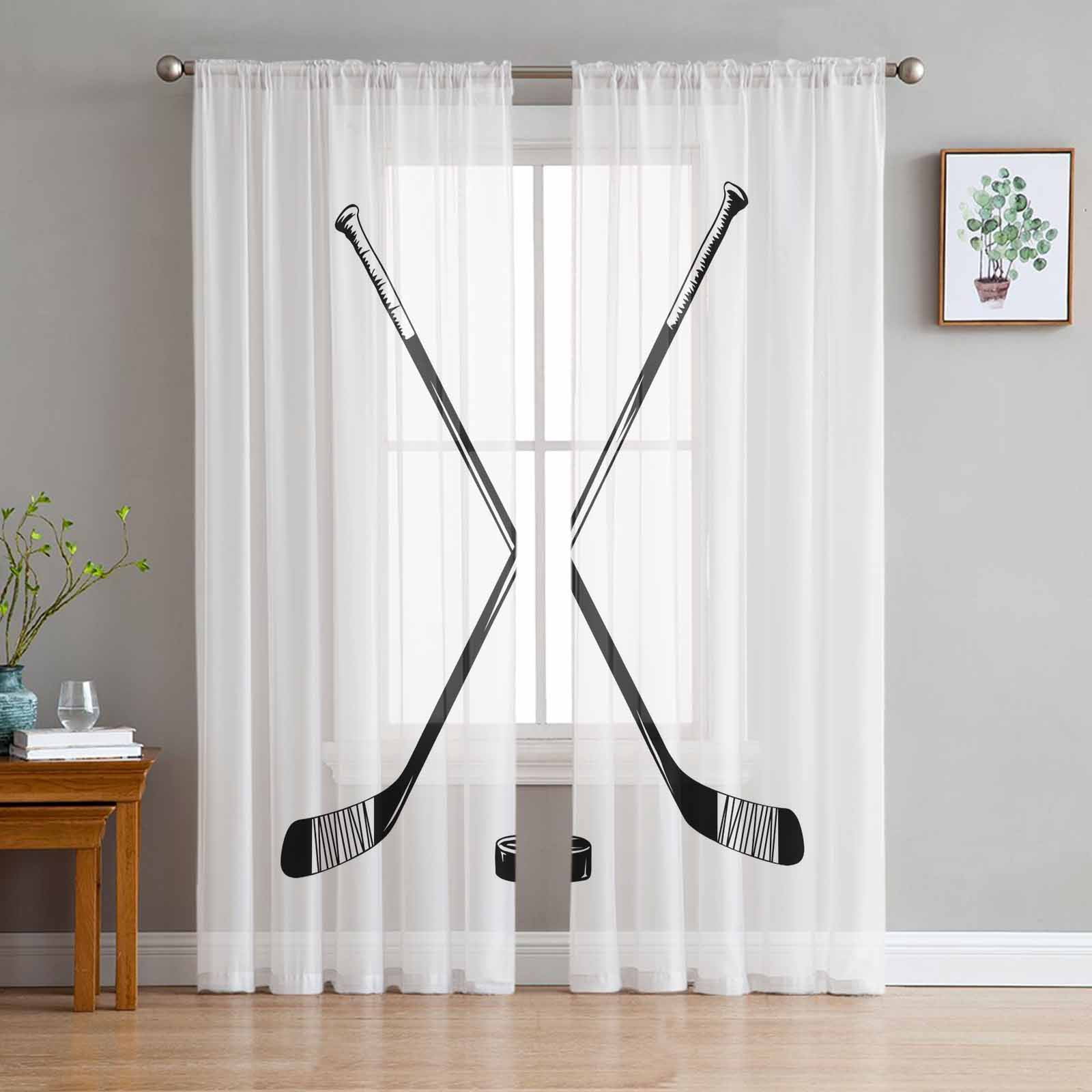 Ice Hockey Sheer Curtains 72 Inch Length 2 Panels Set for Living Room ...