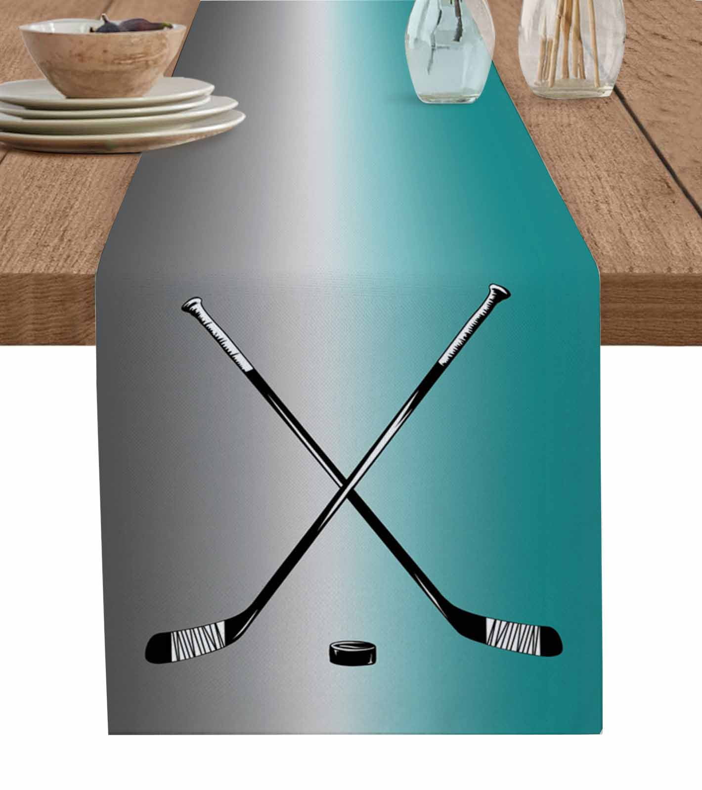 Ice Hockey Table Runners 72 Inches Long, Cotton Linen Fabric Table Runner Dresser Scarf, Winter ...