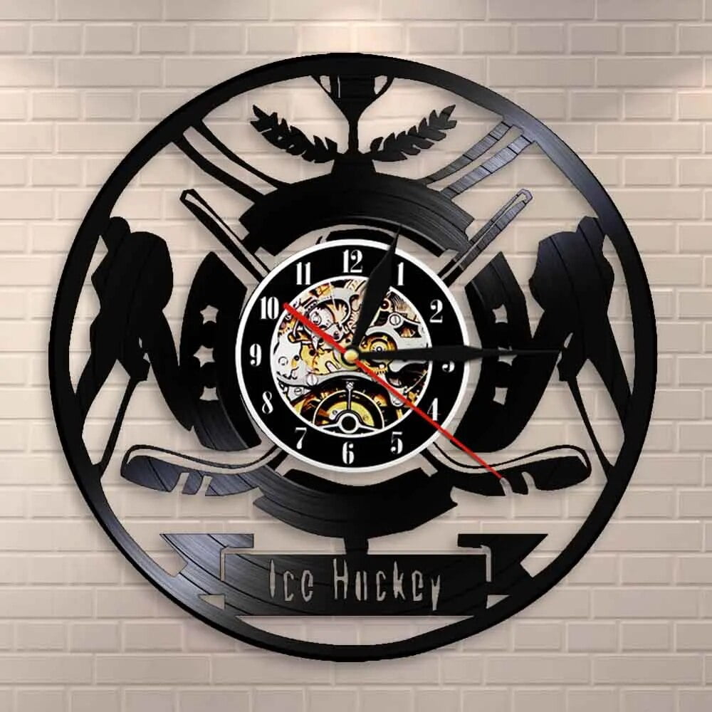 Ice Hockey Vinyl Wall Clock,Vinyl Record Clock Wall Art Black Handmade ...
