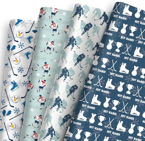 Ice Hockey Wrapping Paper 12 Sheets - Hockey Wrapping Paper - Sports ...