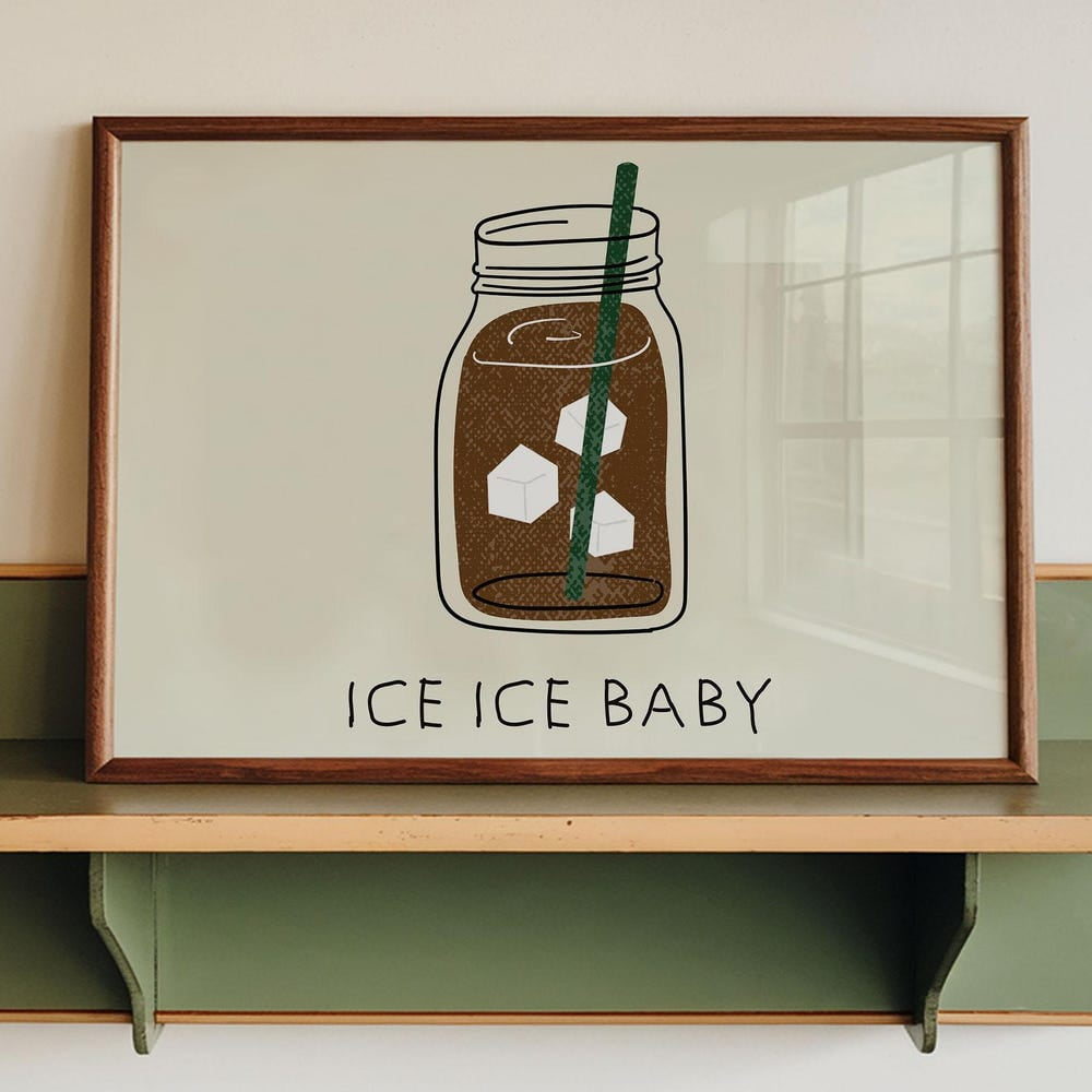 Ice Ice Baby Poster Retro Kitchen Iced Coffee Print Eclectic Coffee Bar ...