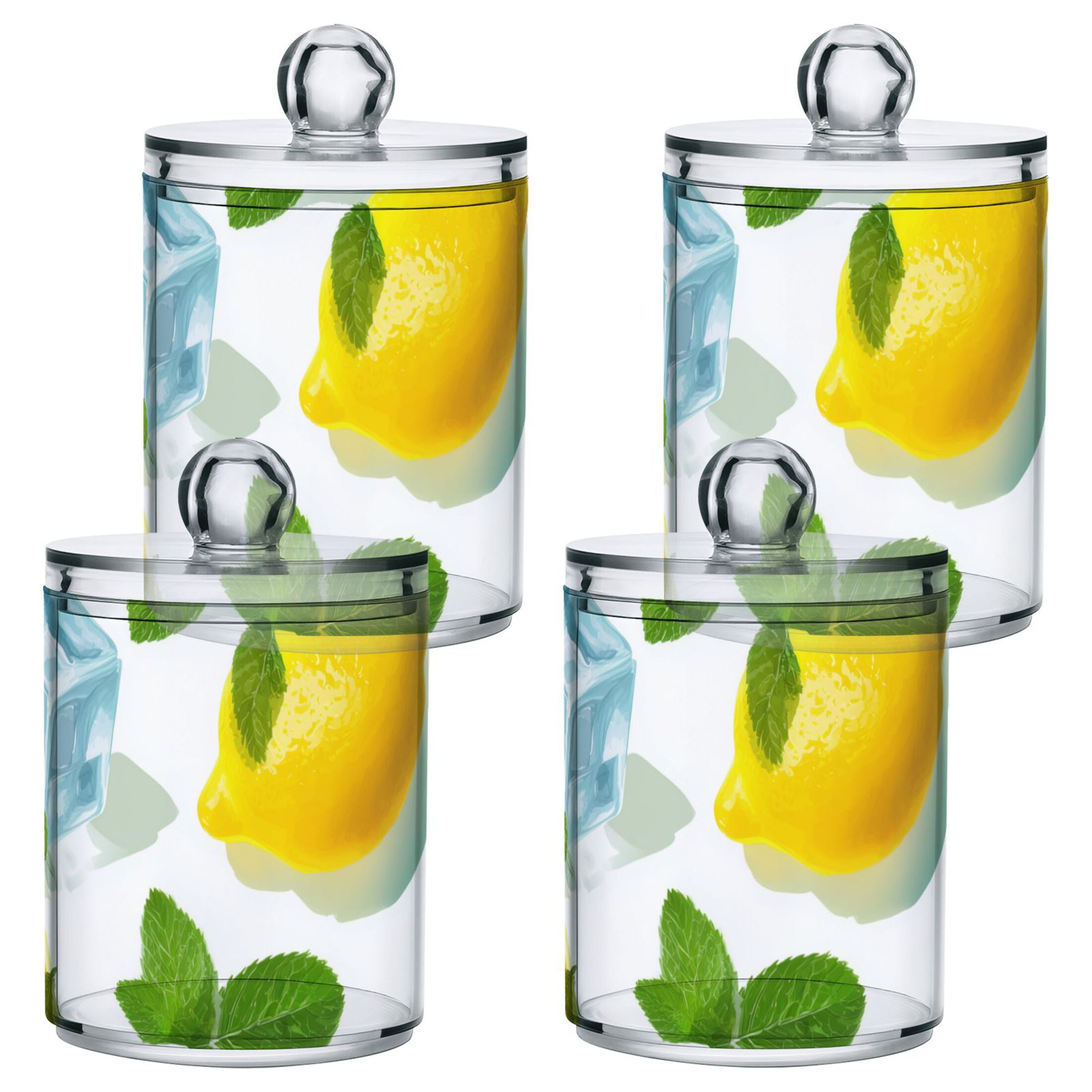 Ice Lemon Mint Leaves Translucent Plastic Cans Storage Canisters with ...