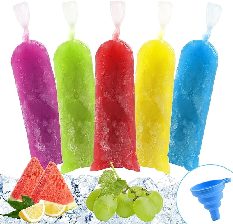Ice Lolly Bags Disposable, Ice Cream Mold Bags with Silicone Funnel. 3 ...