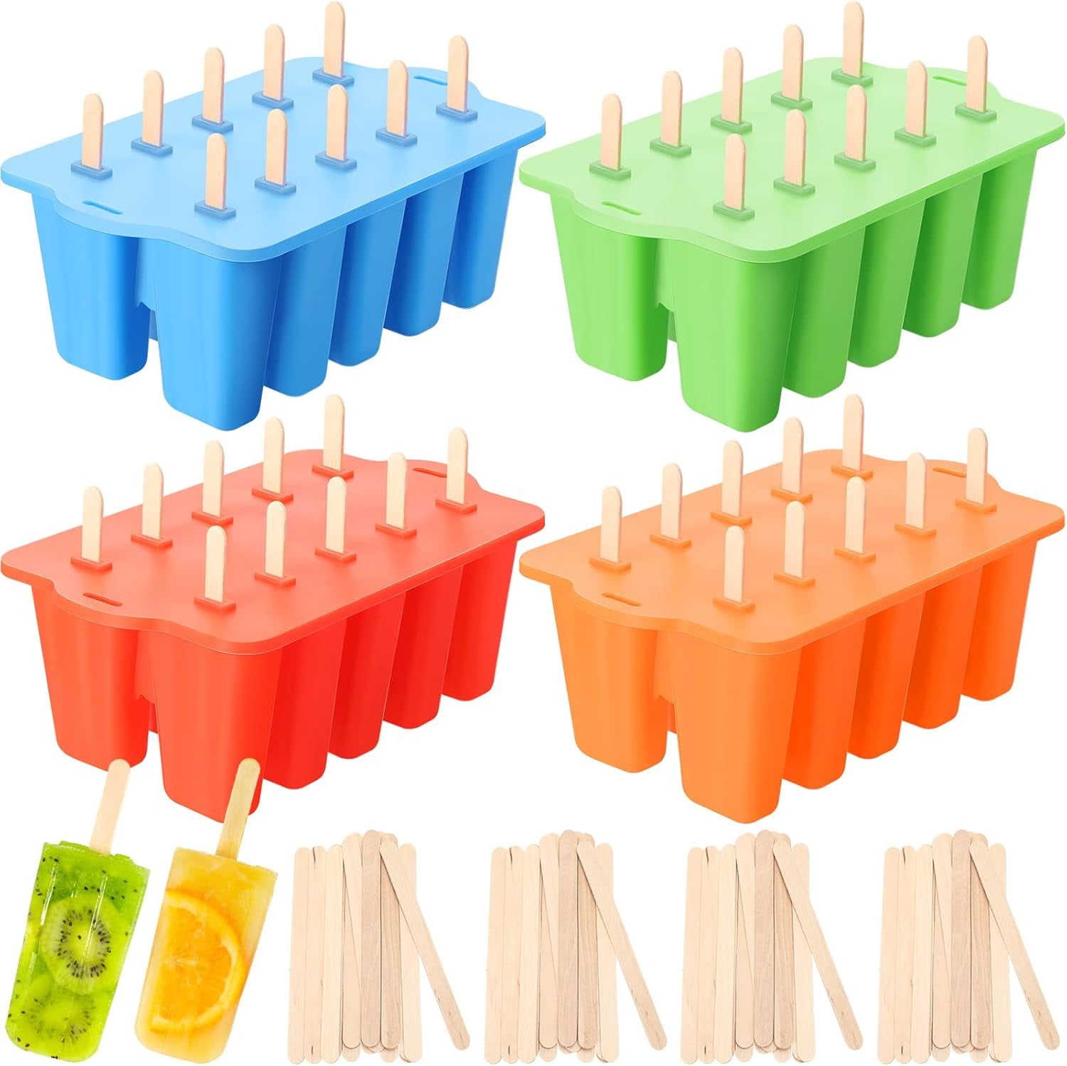 Ice Lolly Molds Set Include 4 Pcs Silicone Frozen Ice Cream Molds and ...
