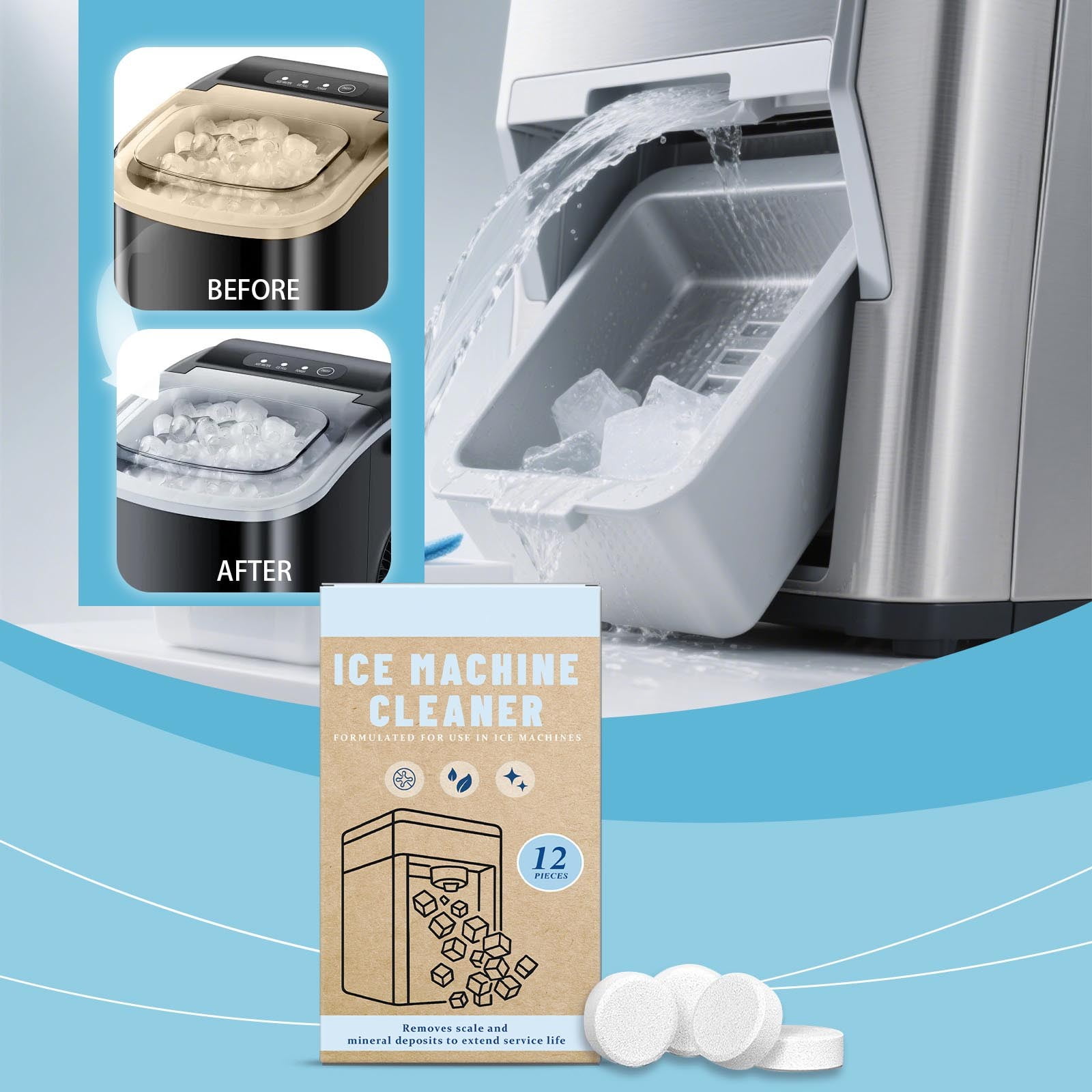 Ice Machine Descaling Tablets Effervescent Cleaner - 12 Count Deep ...