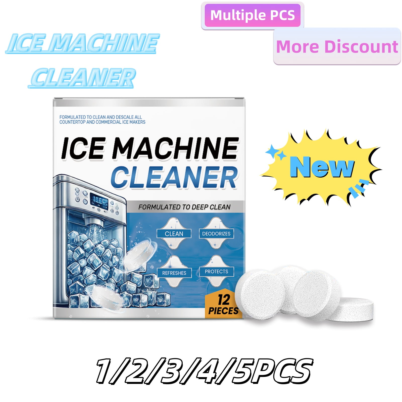 Ice Machine Cleaner Maker Descaler - 12 Clean Tablets Compatible with ...