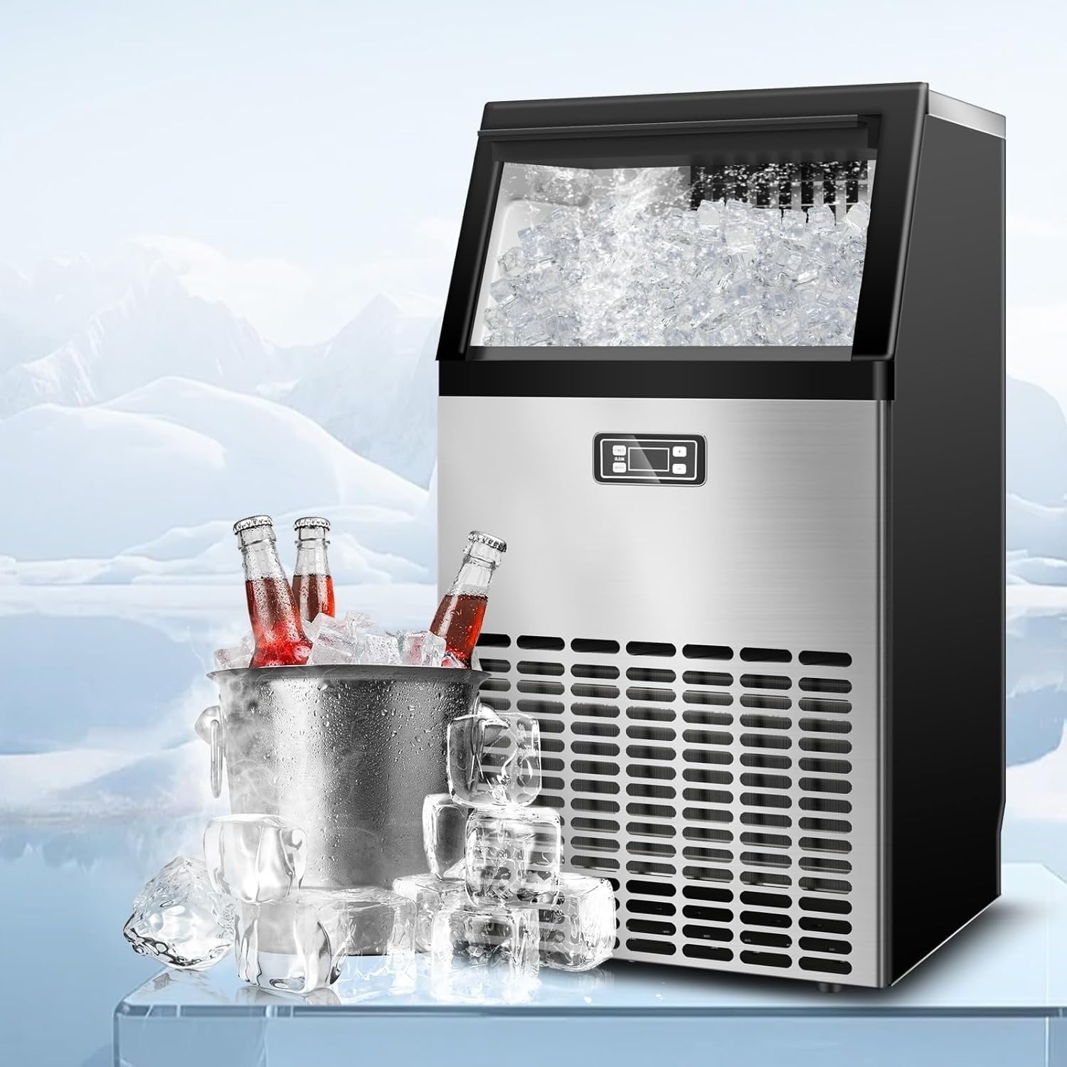 Ice Maker, Commercial Ice Machine,120Lbs/Day, Stainless Steel Ice ...