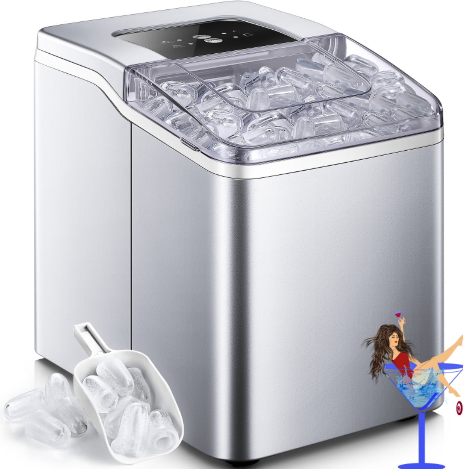 Home Make Small Ice Maker Countertop, 2 Sizes, 30 lbs Bullet Ice in 24H ...