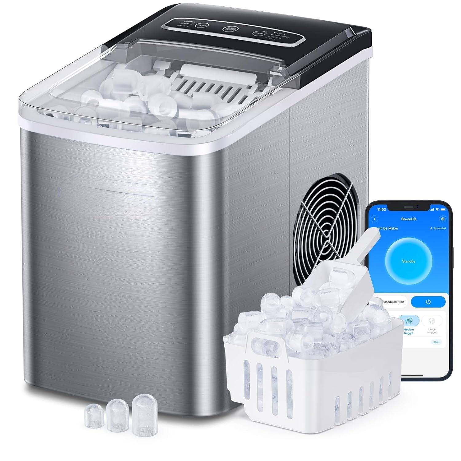 Ice Maker Countertop with App Control, Voice Remote, 9 Ice Cubes in 6 ...