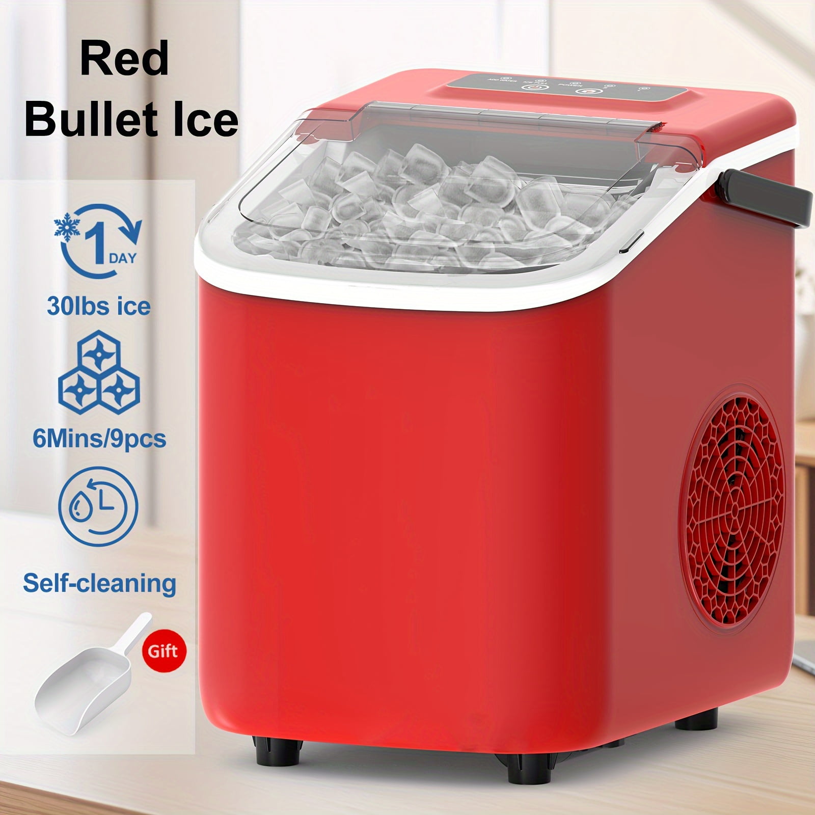 Ice Maker with A Handle On The Countertop. It Can Make 9 Bullet-shaped ...