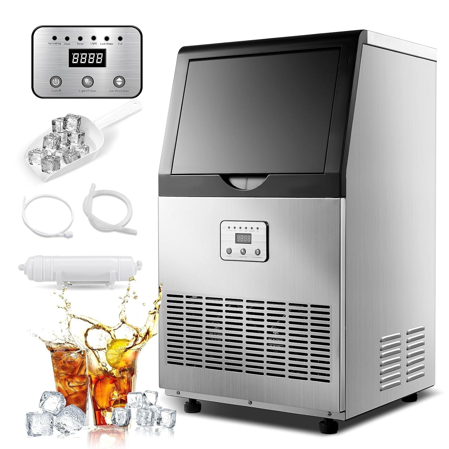 Ice Maker Machine 100lbs/24H Auto Self-Cleaning LED Digital Display ...