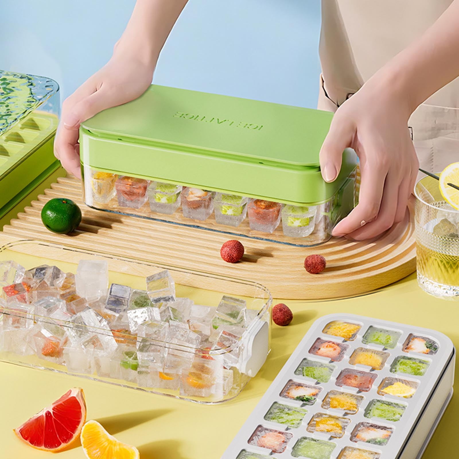 Ice Maker with Storage Box, Food Grade Press Ice Tray, One-Click ...