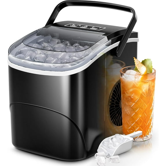 Ice Makers Countertop,26Lbs/24H,9 Cubes in 6 Mins,Portable Ice Maker ...
