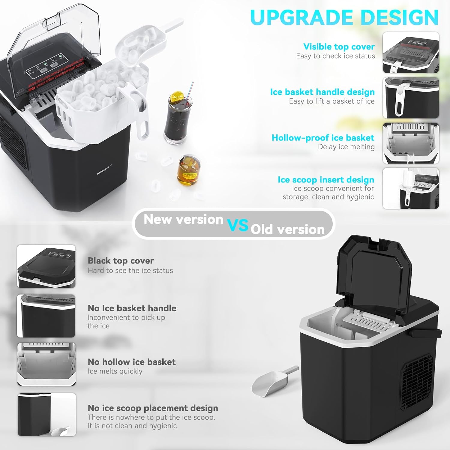 Ice Makers Countertop, Ice Machine with Carry Handle, 9 Cubes in 6 Mins ...