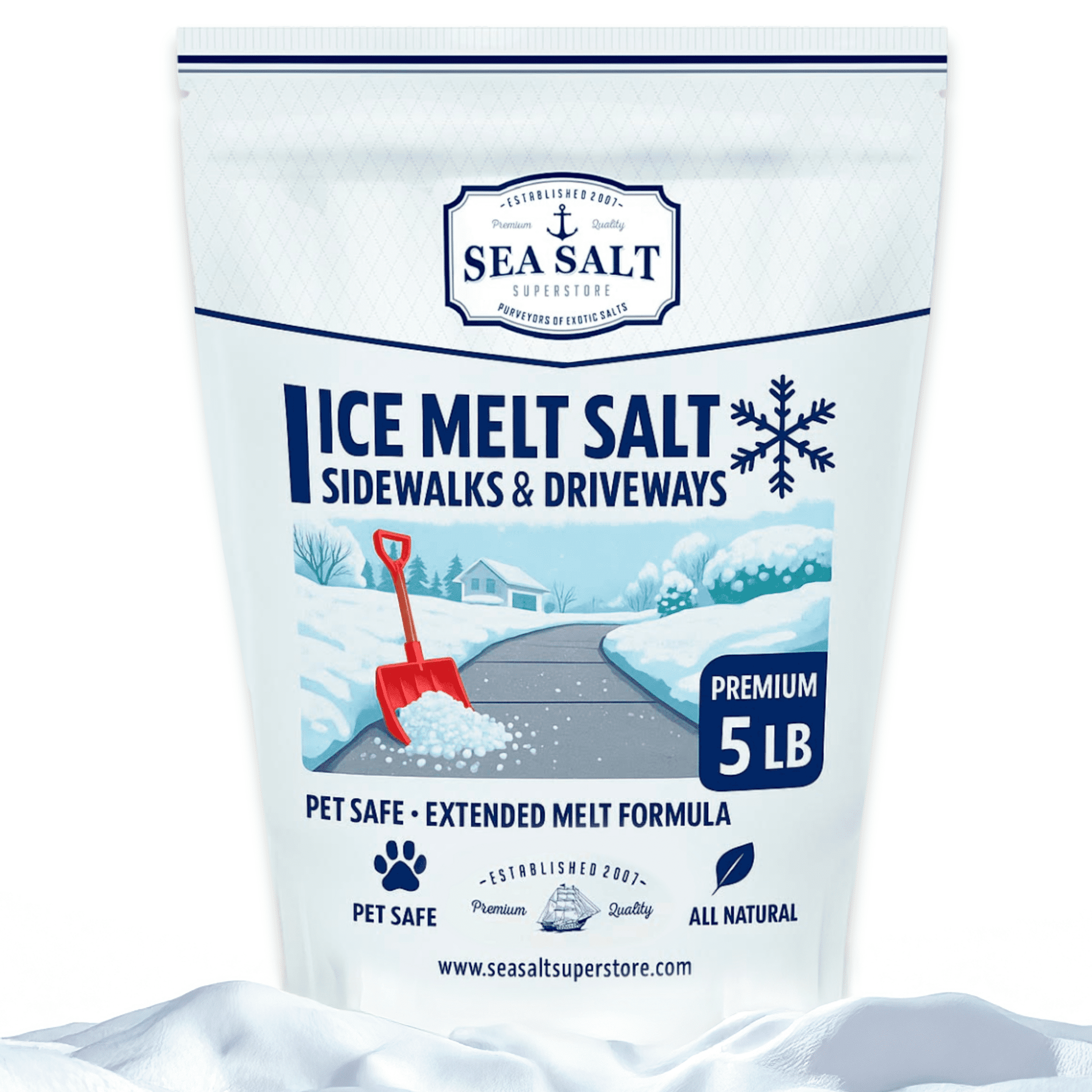 Ice Melt Salt for Sidewalks & Driveways, 5 Lb All-Natural Sea Salt ...