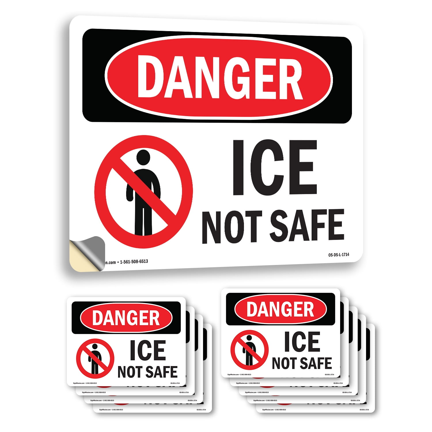 Ice Not Safe OSHA Danger Vinyl Decal Label 18 Inch x 12 Inch - 10 Pack ...