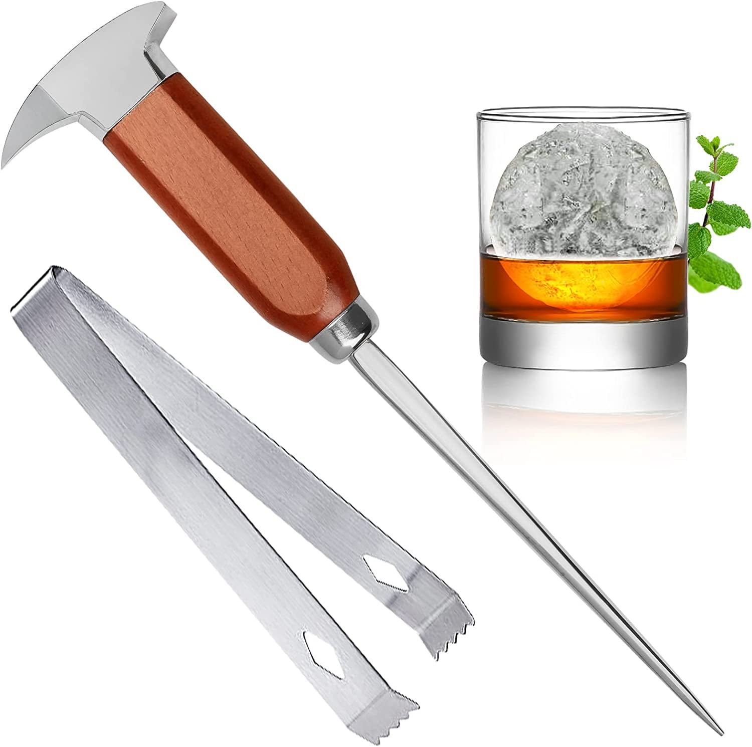 Ice Pick - 9 Inch Stainless Steel Ice Crusher and Ice Tong for Breaking ...