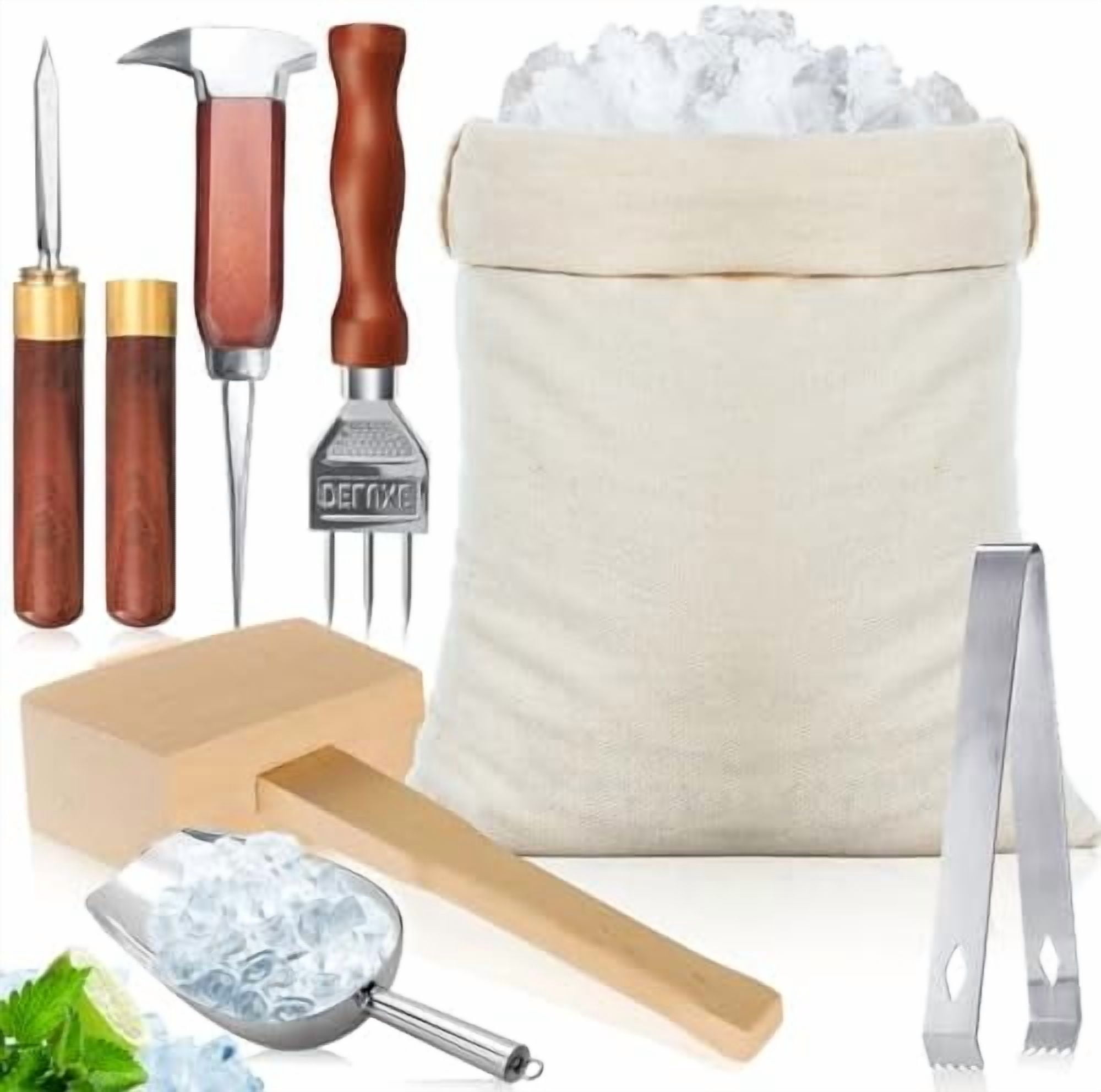 7-Piece Ice Pick Set with Lewis Bag & Wood Hammer for Crushed Ice ...