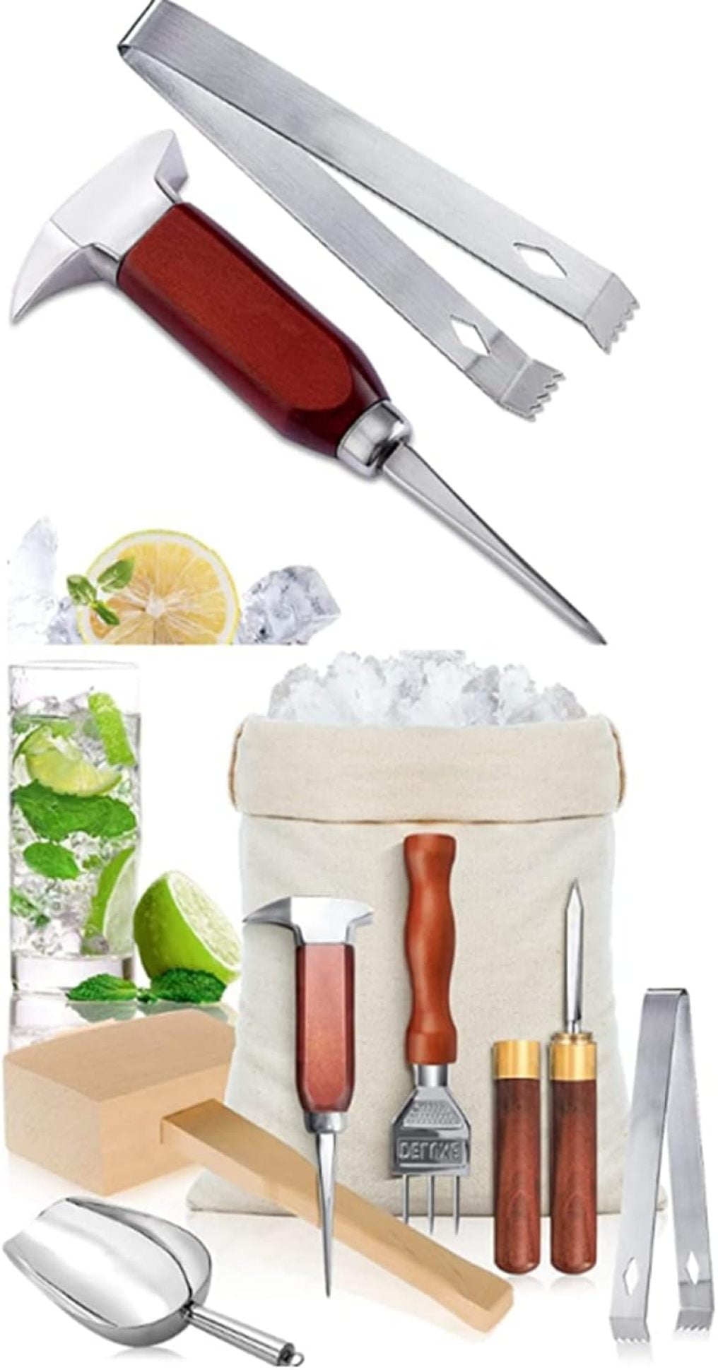 Ice Pick Set of 9 - Stainless Steel Ice Chipper Tea Knife with Wooden ...