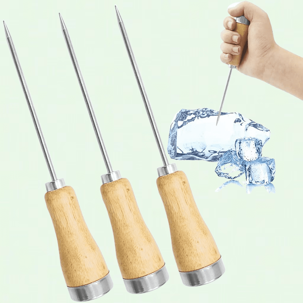 Ice Pick Set of 3, Stainless Steel Ice Pick with Wooden Handle, Kitchen ...
