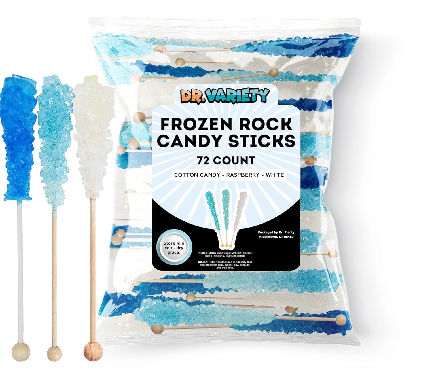 Ice Rock Candy on a Stick (72 Pack) - Bulk INDIVIDUALLY WRAPPED Pure ...