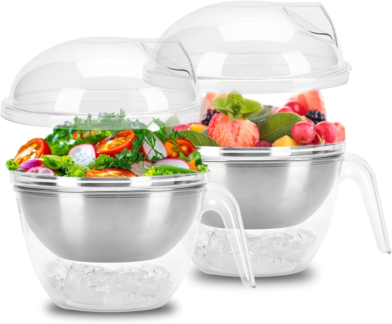 Ice Salad Bowl with Lid (2 Pack) - 1.6 Qt Large Ice Chilled Serving ...