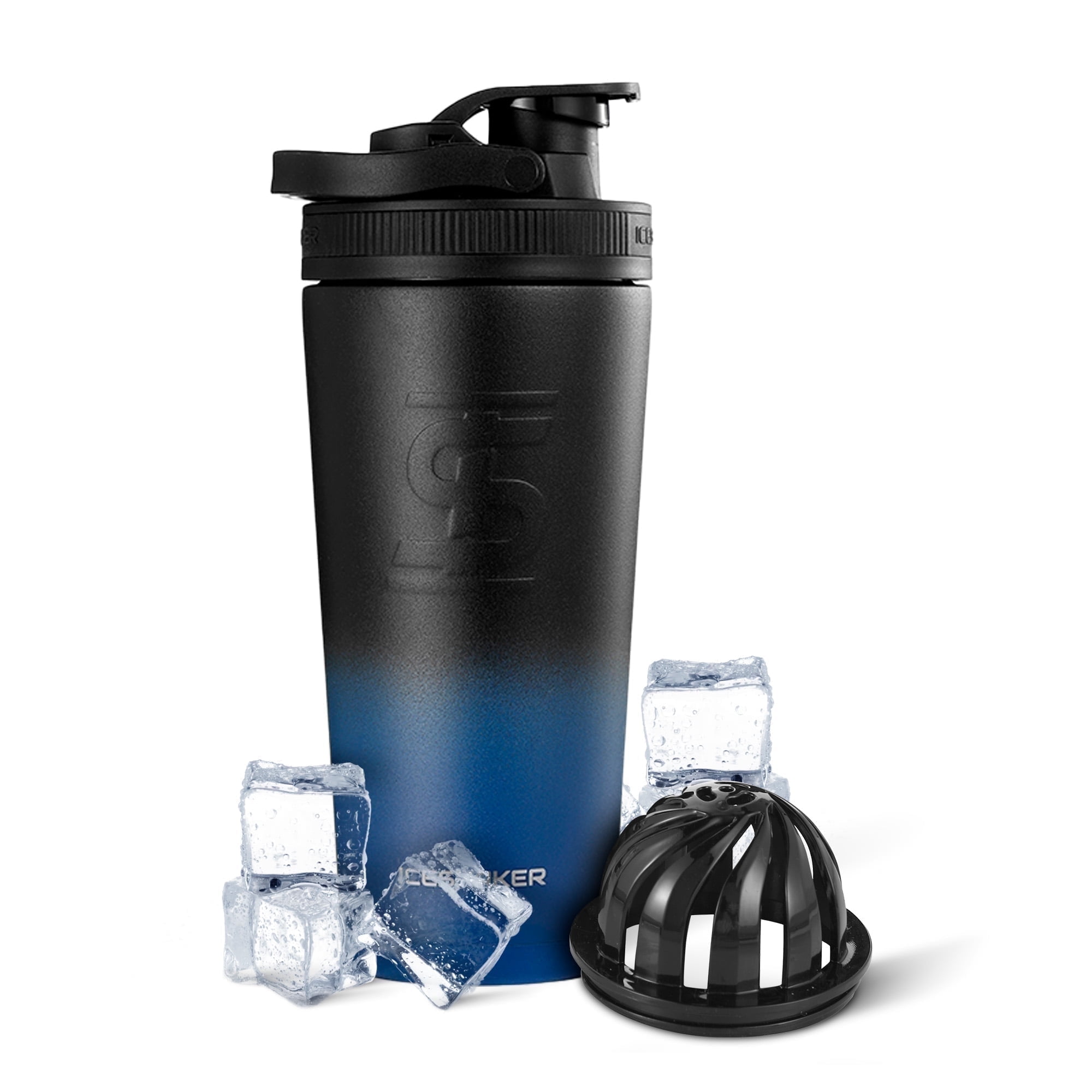 Ice Shaker Stainless Steel Protein Shaker Bottle, 26oz Navy & Black ...