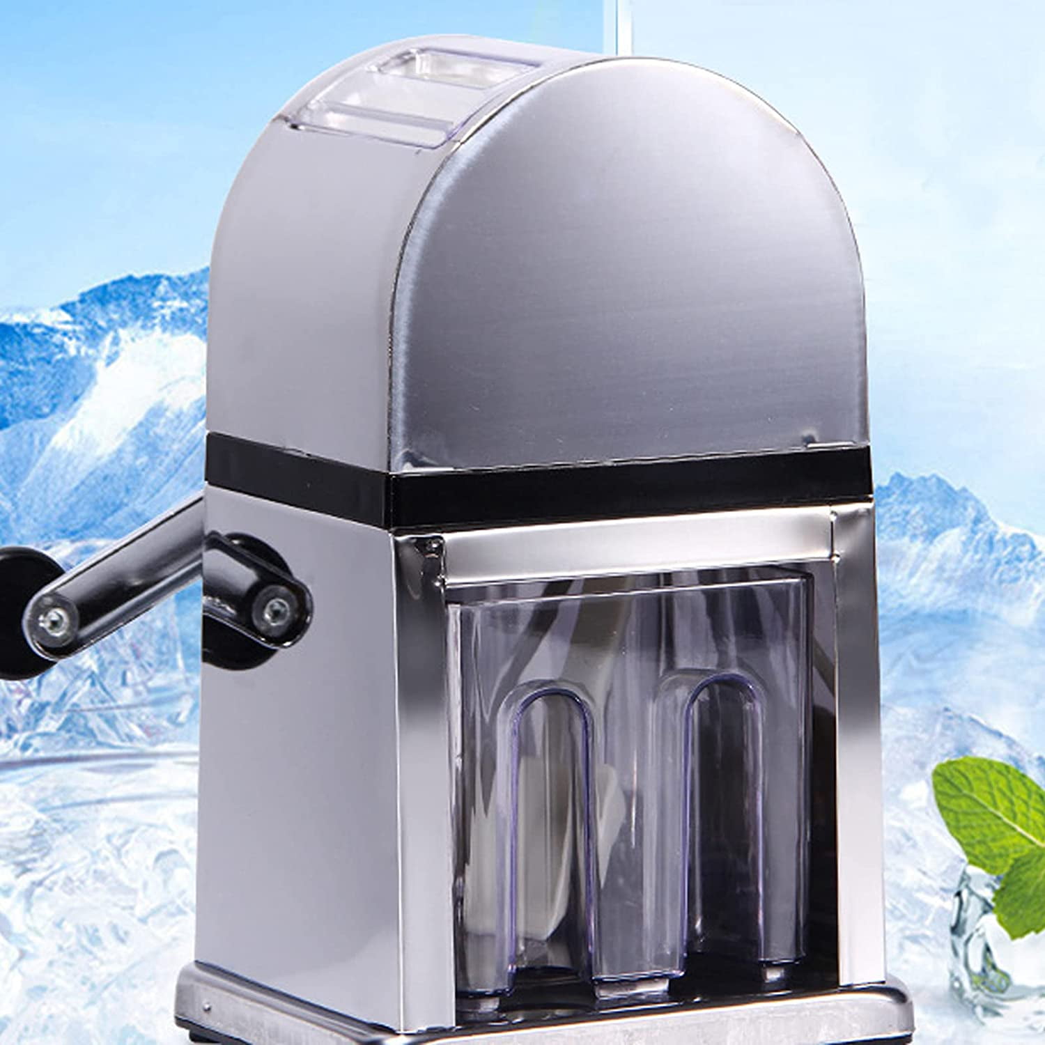 Ice Shaver,Stainless Steel Snow Cone Maker,Hand Crank Ice Crusher ...