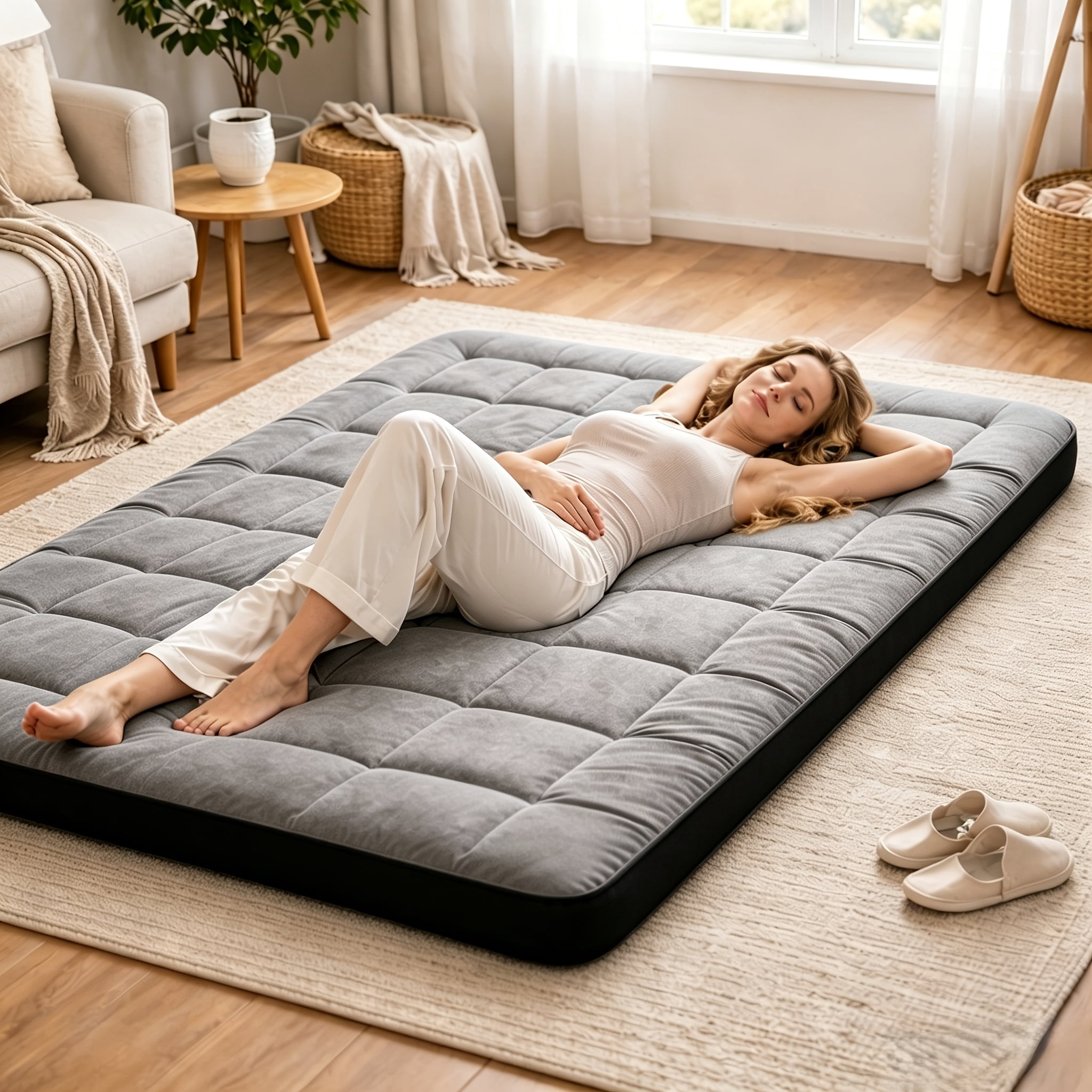Ice Silk Cool Sleep Mattress Topper, Foldable Lightweight Cooling Mat ...