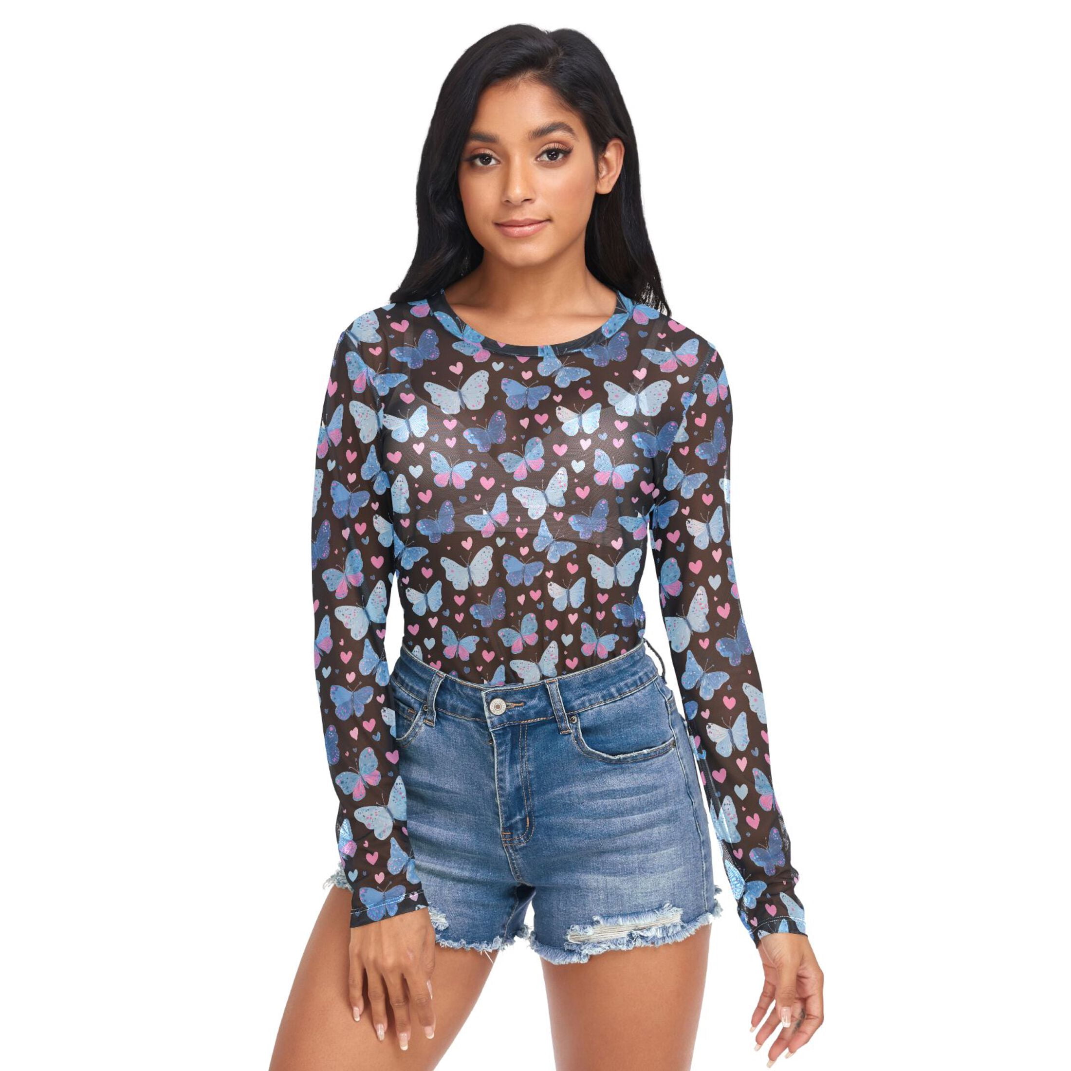 Ice Silk Mesh Long Sleeve Top Cooling Comfort Women's Crewneck Mesh ...