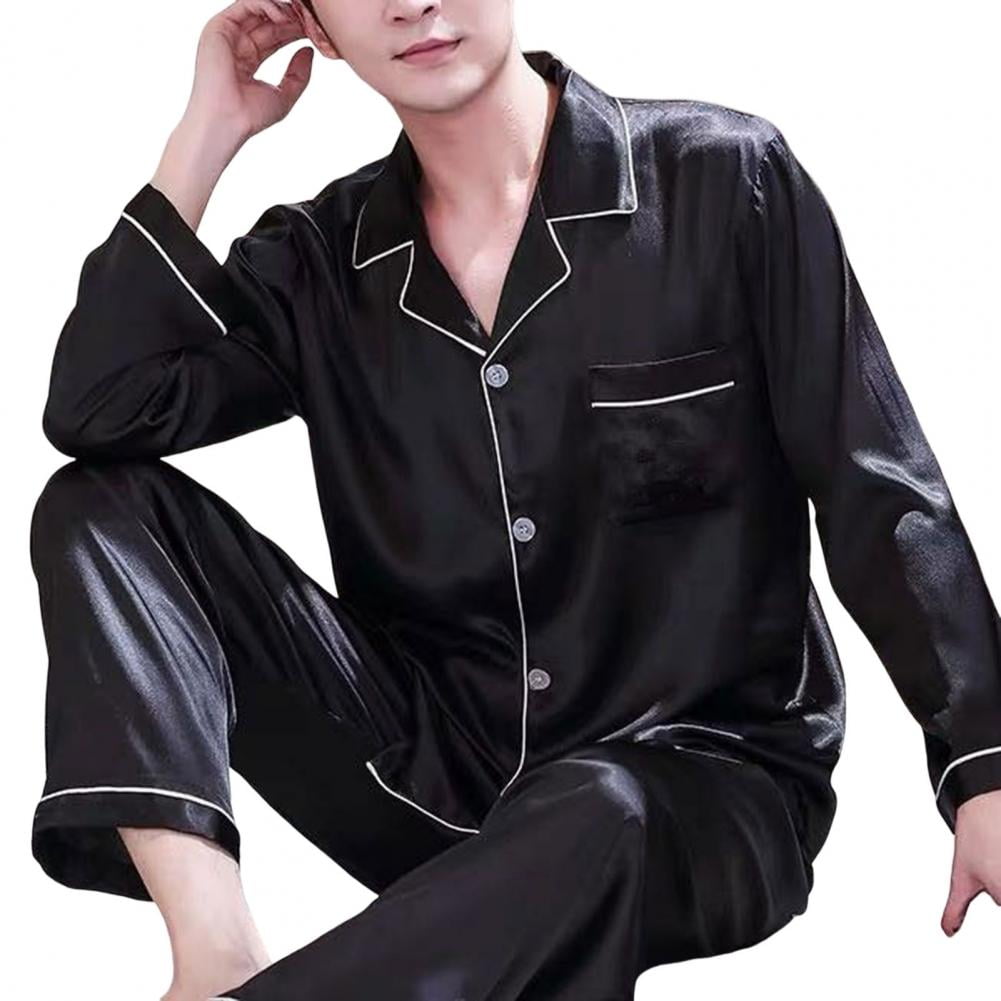 Ice Silk Pajamas Set Pullover Summer Long-sleeved Thin Silk Pajamas for ...