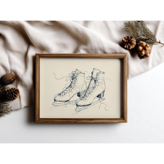 Ice Skates Line Drawing Winter Wall Art, Unframed Canvas Size 24x36 ...
