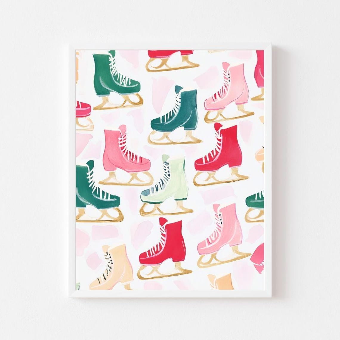 Ice Skates Painting Colorful Winter Art Print Pink Red Green Girl'S ...