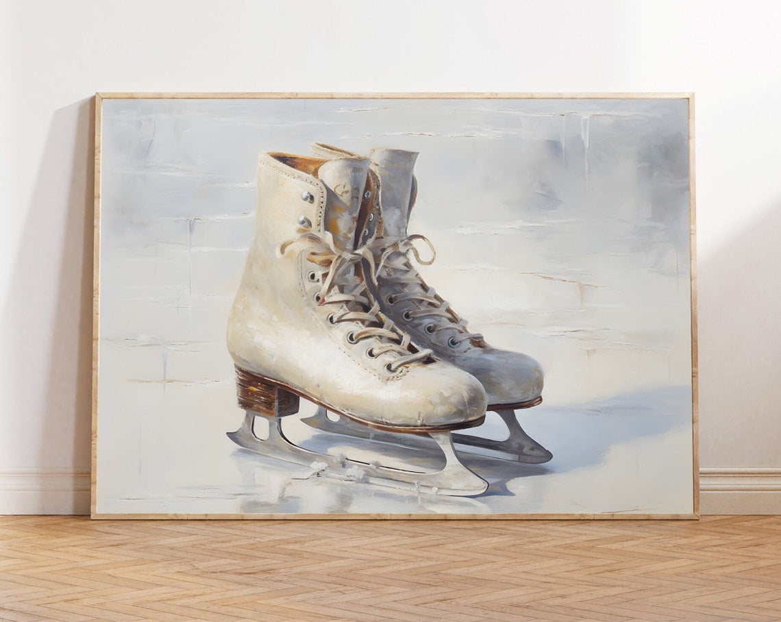 Ice Skates Still Life Poster, Rusic Wall Decor, Vintage Muted Neutral ...