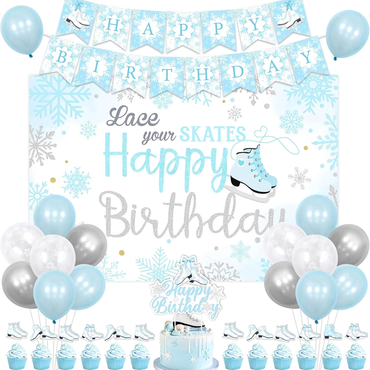 Ice Skating Birthday Party Decorations for Boys with Roll Skate Happy ...