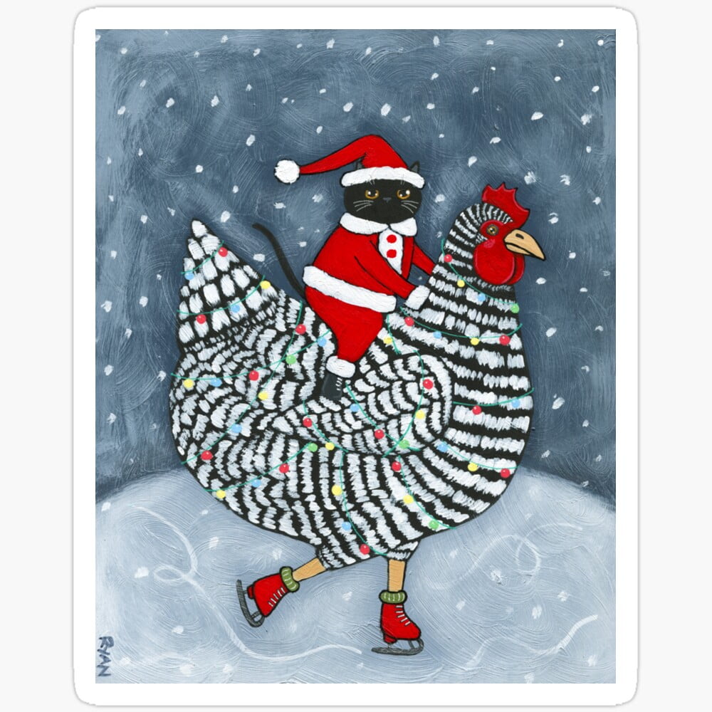 Ice Skating Christmas Chicken Sticker Phone Decal Water Bottle Stickers ...
