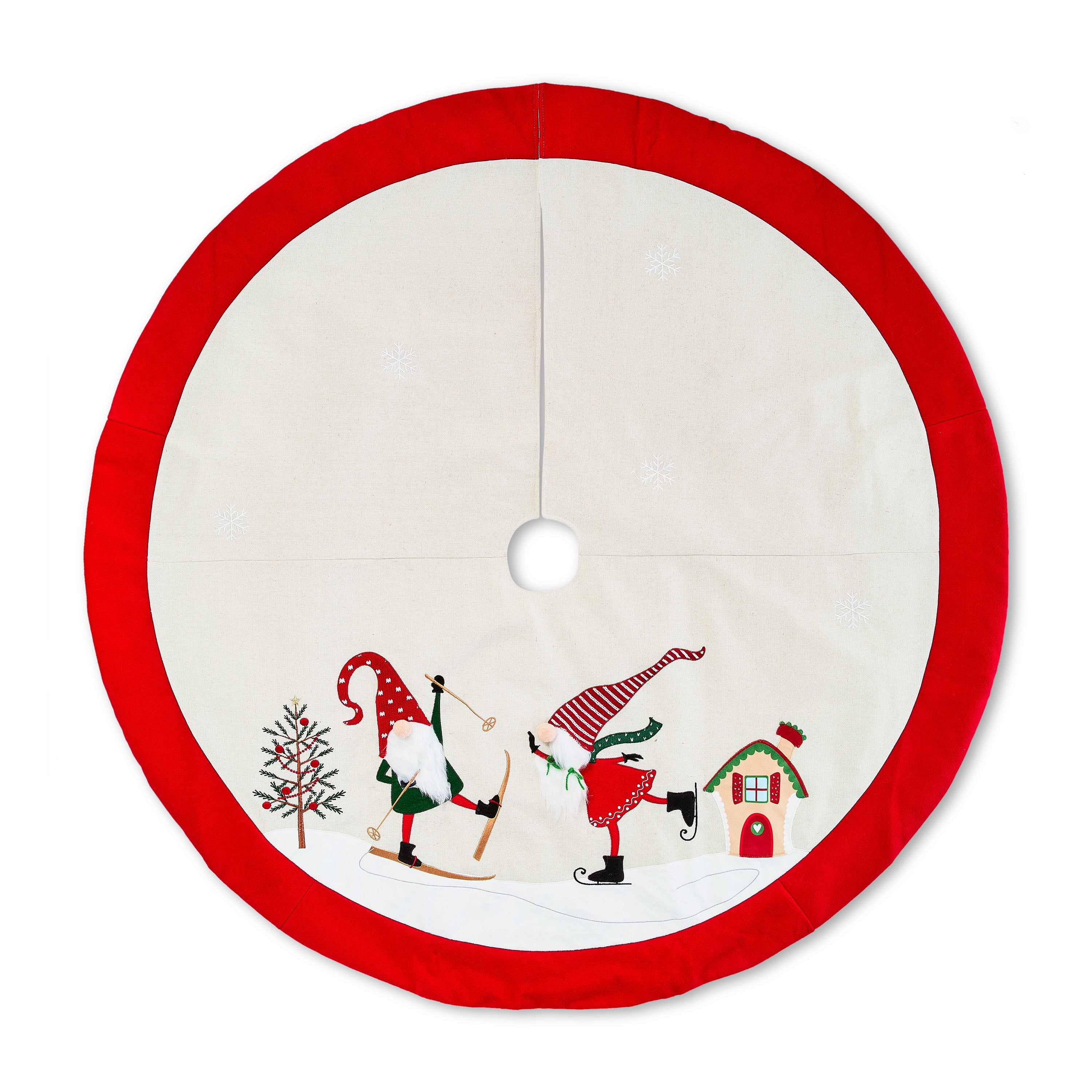 Ice Skating Gnomes Linen Christmas Tree Skirt, 48 in, by Holiday Time ...