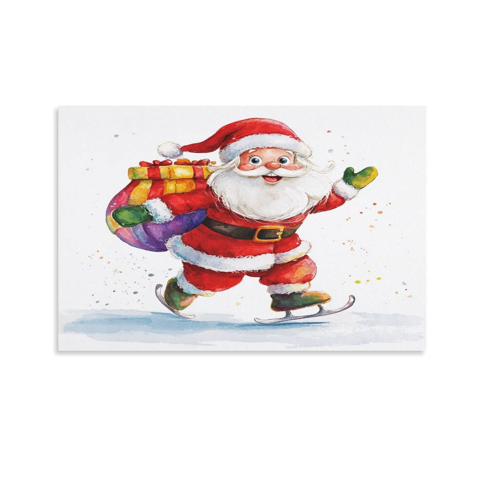 Ice Skating Santa Claus with Gift Artwork Wall Art For Kitchen Skating ...