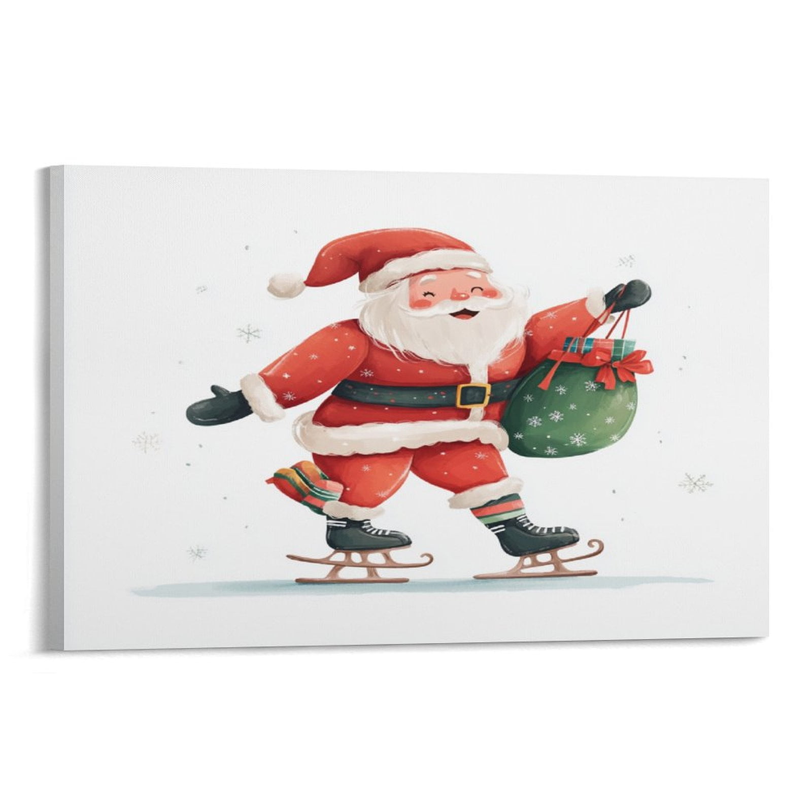 Ice Skating Santa Claus with Gift Poster Wall Art Decor Print Santa ...