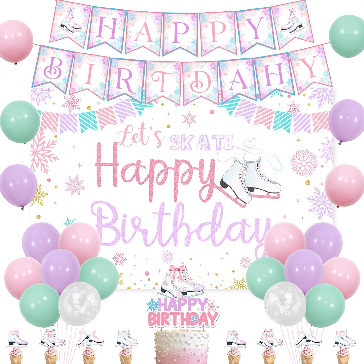 Ice Skating Themed Birthday Party Decorations Pink and Purple Roller ...