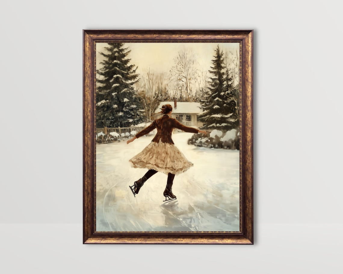 Ice Skating, Winter Wall Art, Girl Ice Skater Poster, Vintage Skating ...