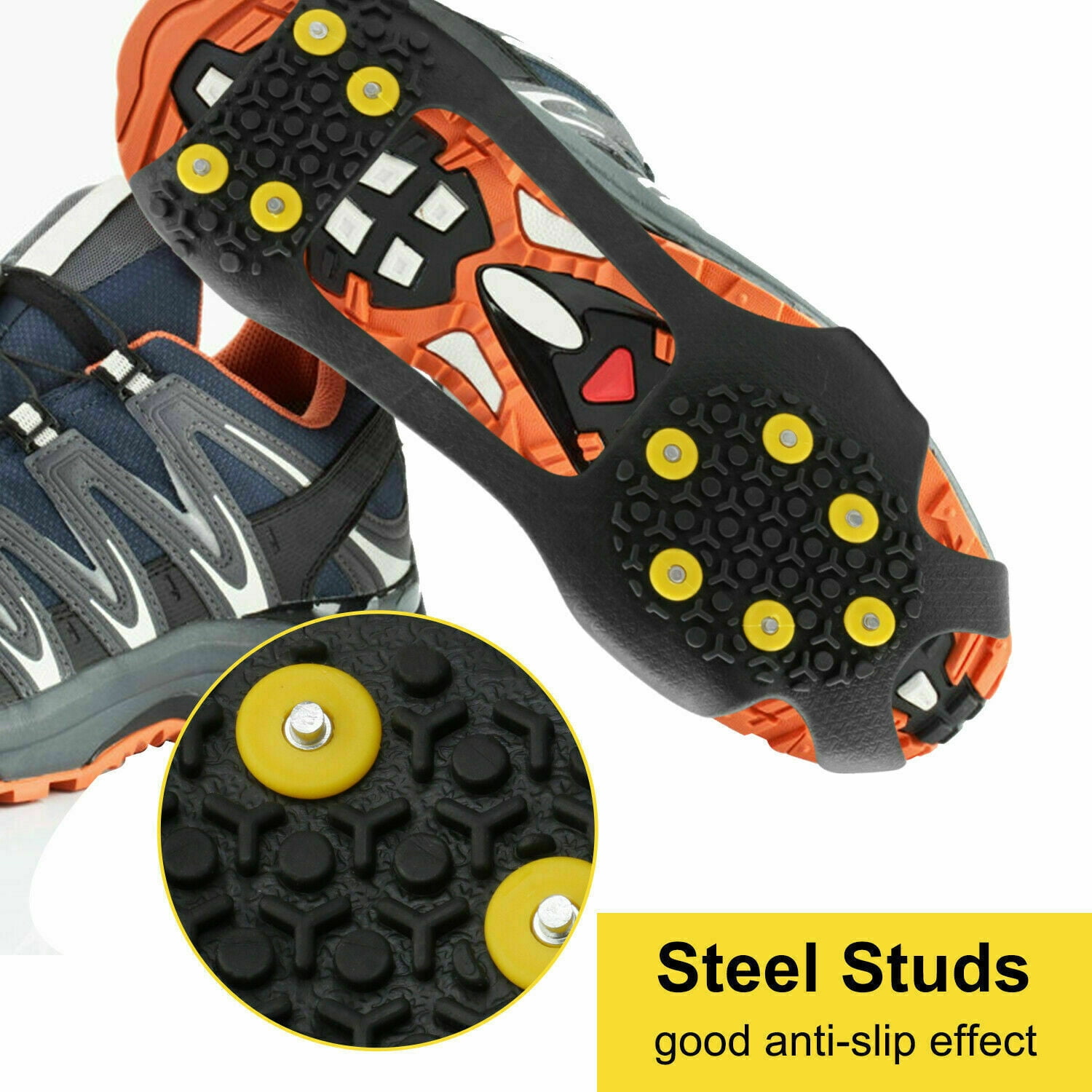 Ice Snow Grips Anti Slip On Over Shoe Boot Studs Crampons Cleats Spikes ...