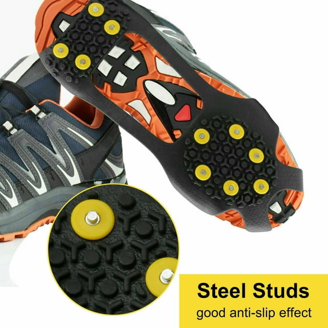 Ice Snow Grips Anti Slip On Over Shoe Boot Studs Crampons Cleats Spikes ...