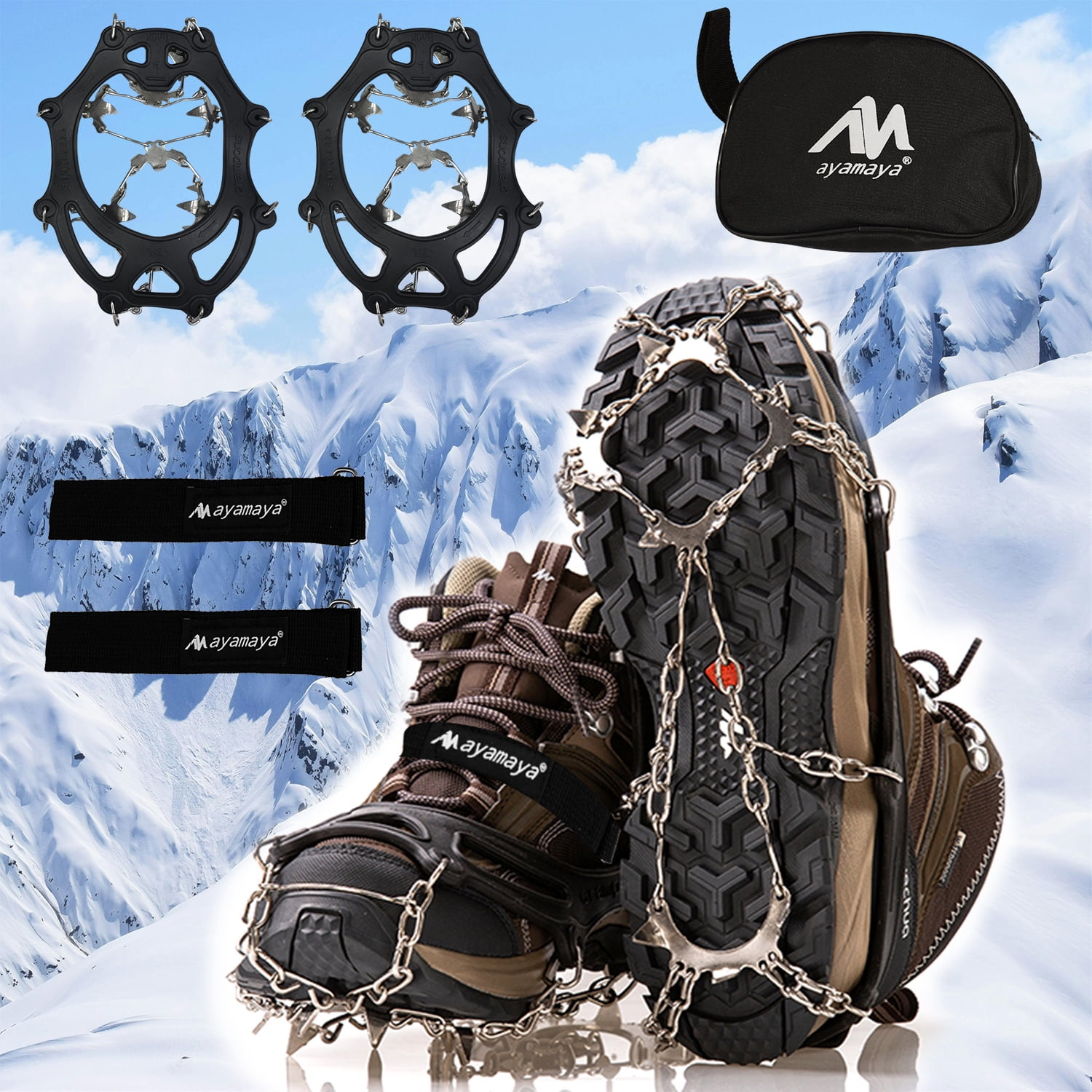 Ice Snow Grips, Anti-slip 19 Stainless Steel Ice Cleat Spikes Crampons ...